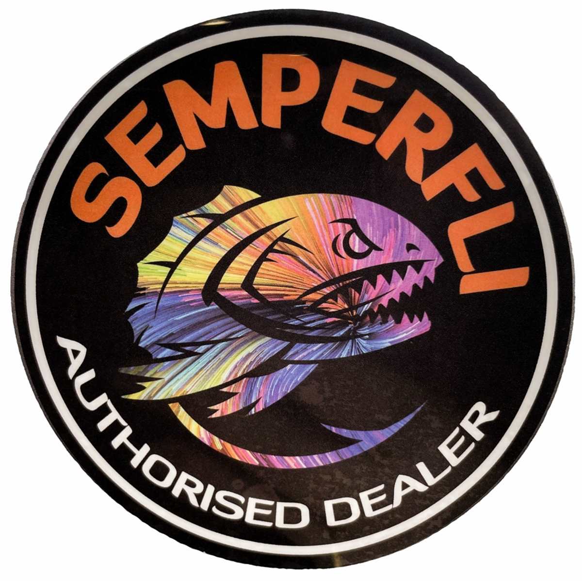 Authorised Dealer Sticker Angry Fish 120mm for Fly Tying