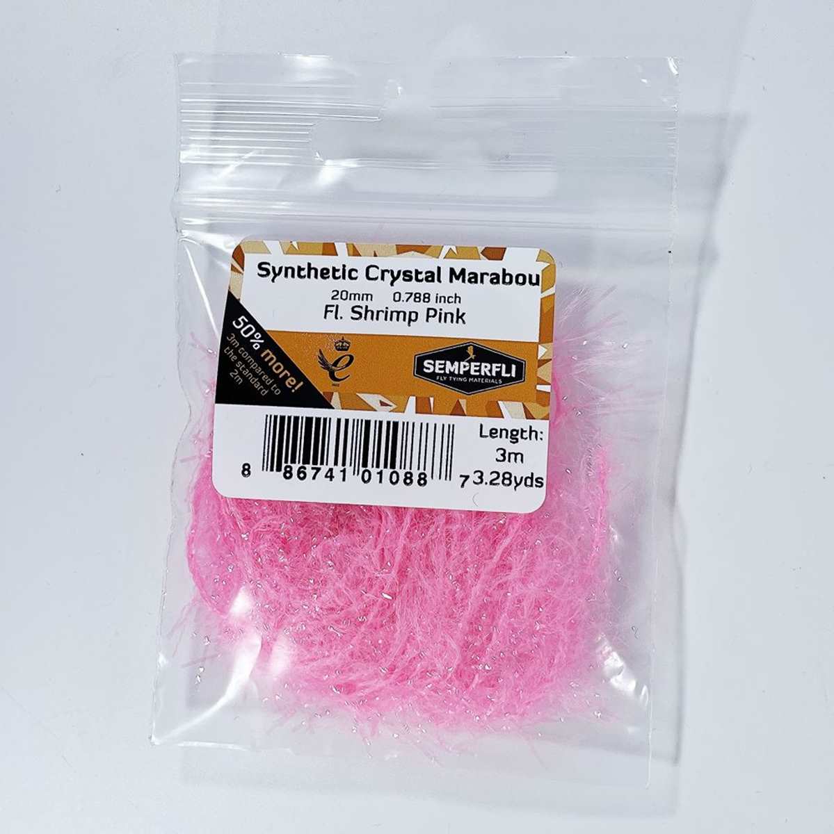 Synthetic Crystal Marabou 20mm Fl Shrimp Pink for Fly Tying