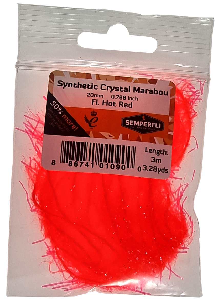 Synthetic Crystal Marabou 20mm Fl Hot Red for Fly Tying