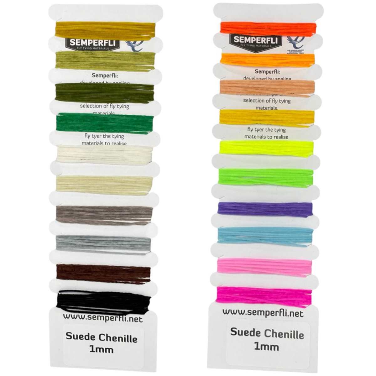 Suede Chenille 1mm Multicard Naturals & Attractor Colours Fly Tying